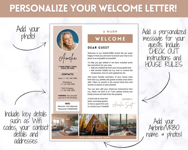 Welcome LETTER Template Airbnb & VRBO Editable Canva Air Bnb - Etsy