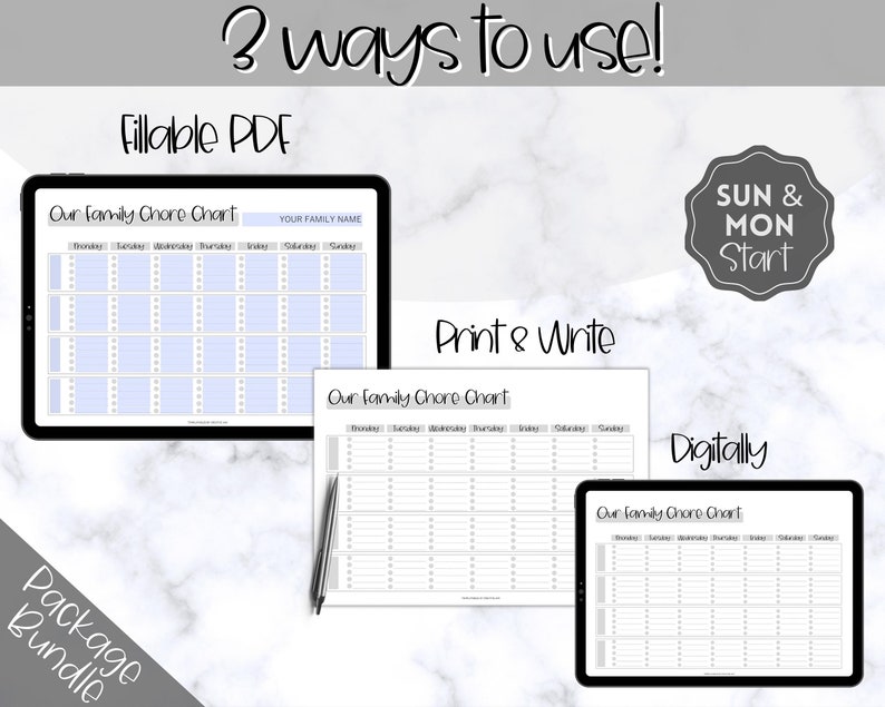 Family Chore Chart, Editable Family Planner Printable, Weekly Family ...