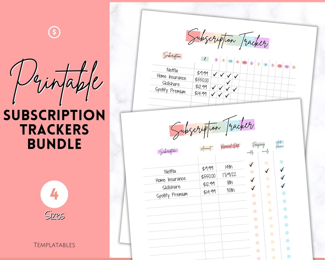 Subscription Tracker Printable, Expense Tracker, Budget Planner ...