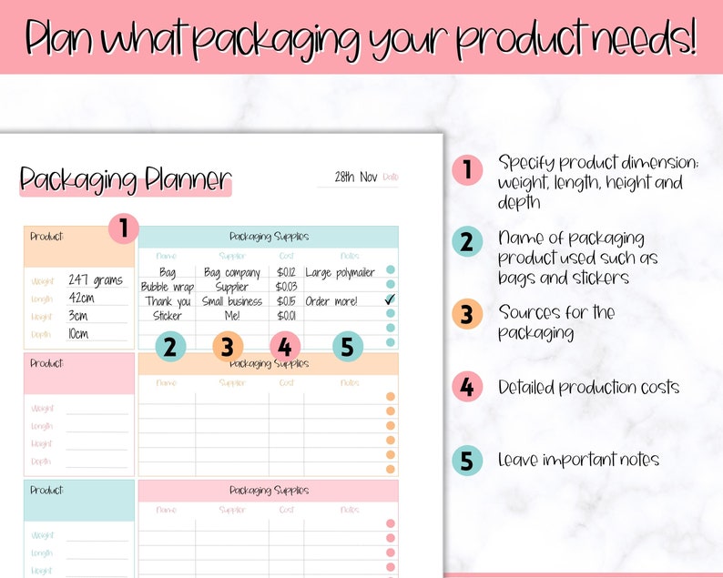 Packaging Planner Template Small Business Plan Packaging - Etsy