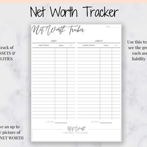 Net Worth Tracker. Budget Planner Printable Template With Assets & Debt ...
