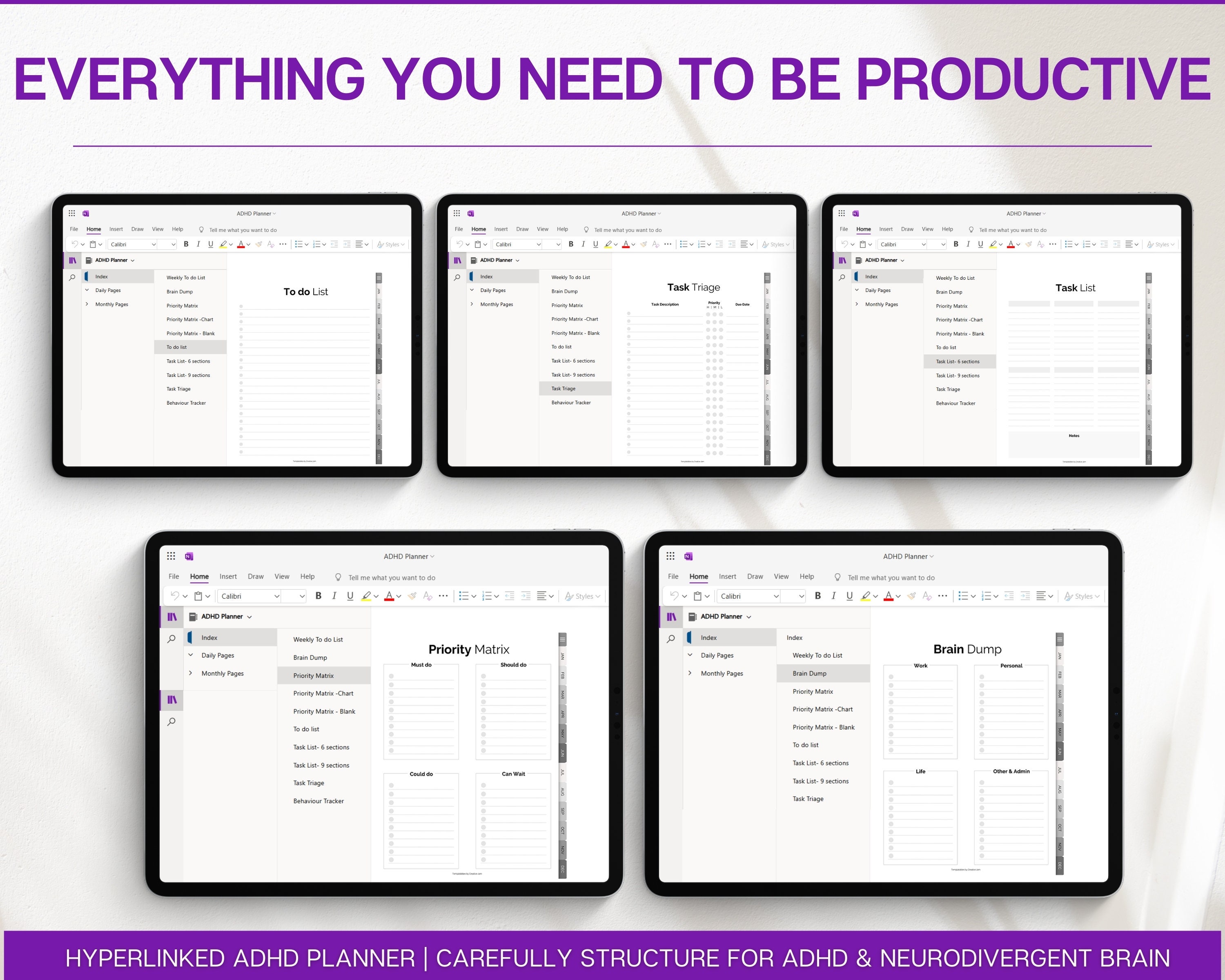 Onenote Planner, ADHD Digital Planner, Neurodivergent Adults, Brain ...