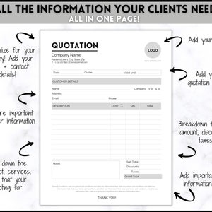 Quotation Template, EDITABLE Quote Form, Small Business, Invoice Order ...