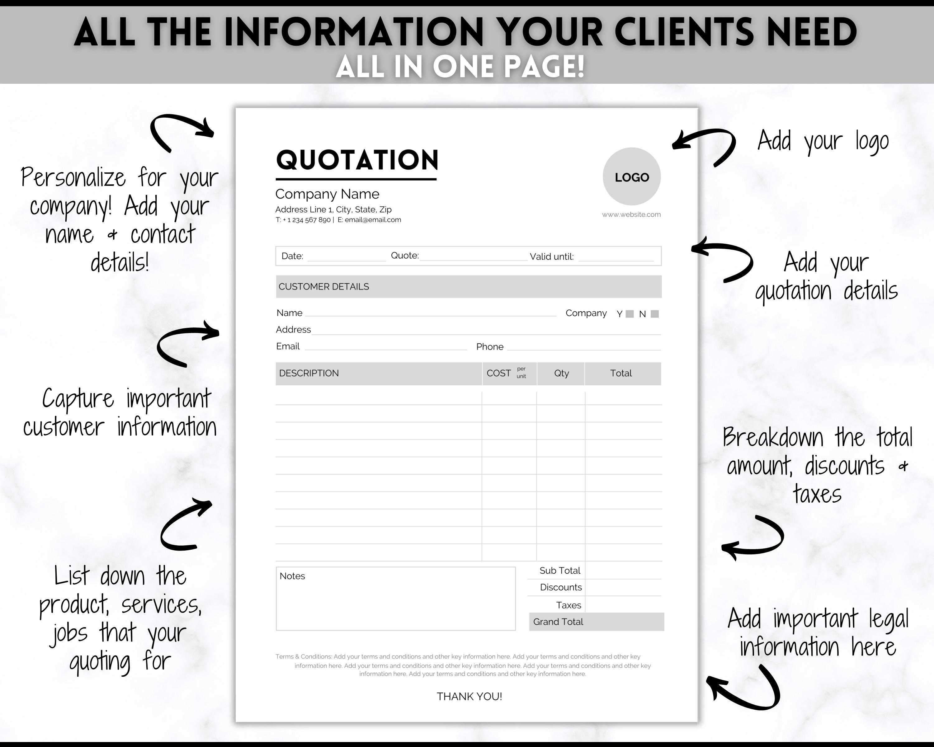 Quotation Template EDITABLE Quote Form Small Business - Etsy UK