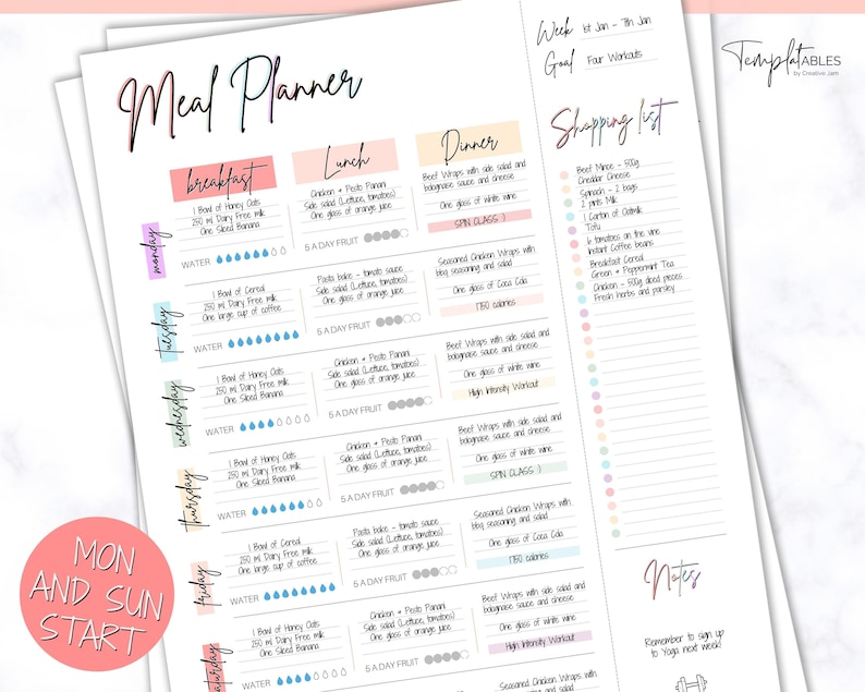 Colorful Meal Planner Printable Weekly Food Diary Meal - Etsy UK