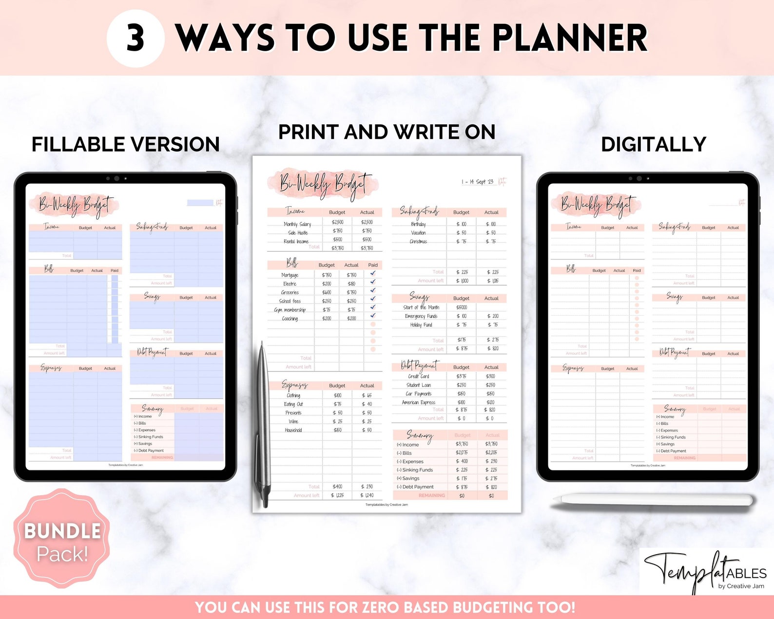 EDITABLE Biweekly Budget Planner, Bi-weekly Template, PDF Printable ...