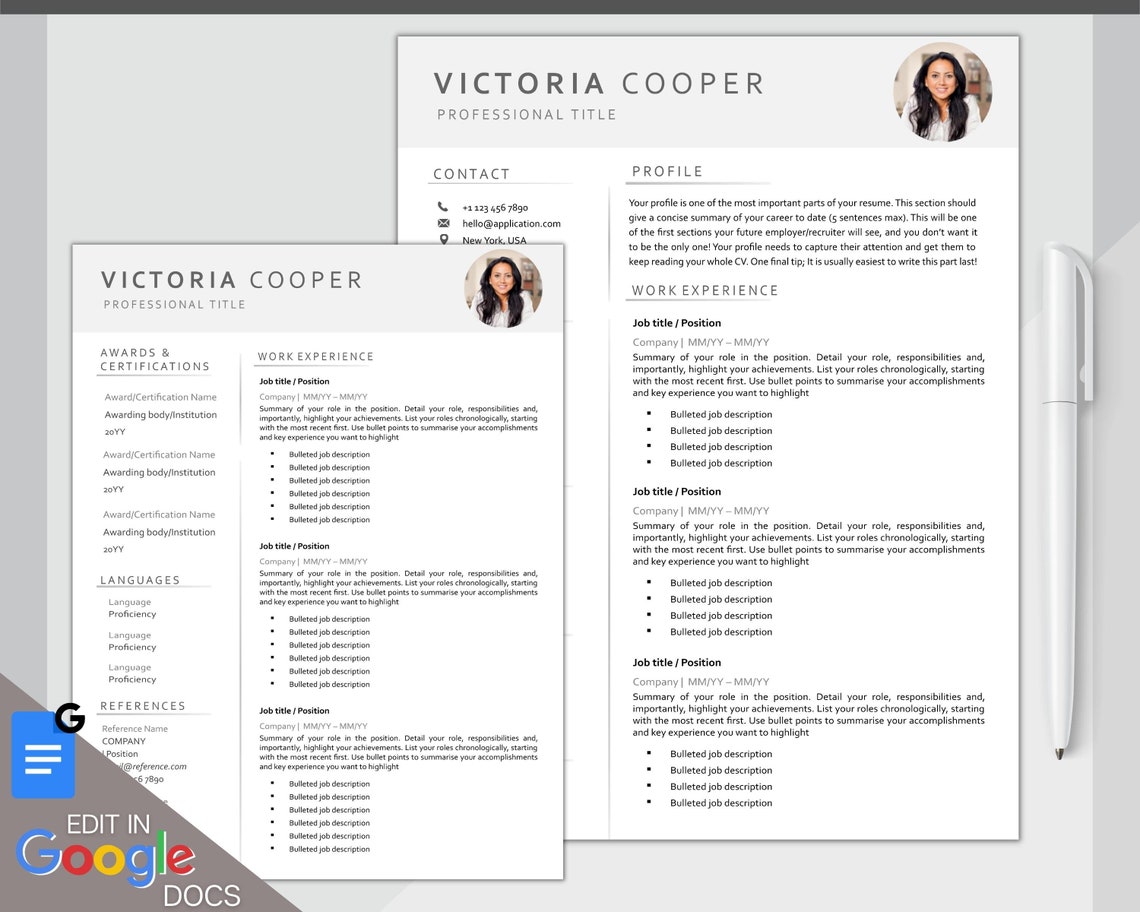 Teacher Resume Template Google Docs. CV Template Professional - Etsy