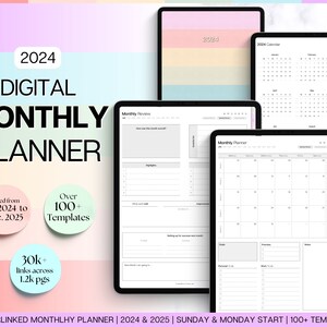 2024 Monthly Planner, Hyperlinked Digital Calendar, Monthly Planner ...