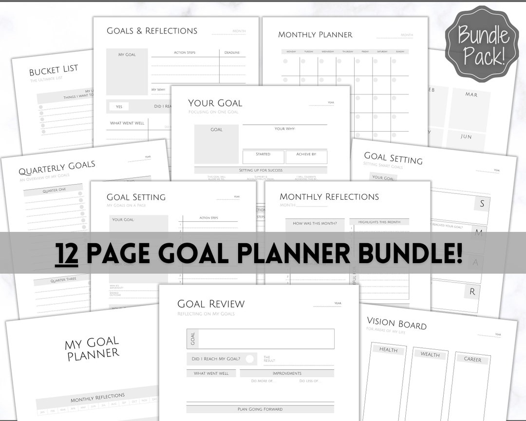 Goal Tracker Printable BUNDLE, 2023 Goals Planner, SMART Goal Setting ...