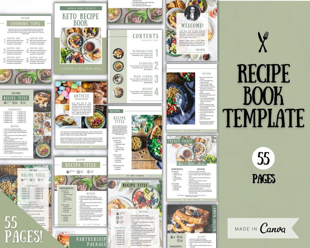 Recipe Book Template, Canva Recipe Template, Editable Ebook, Recipe ...