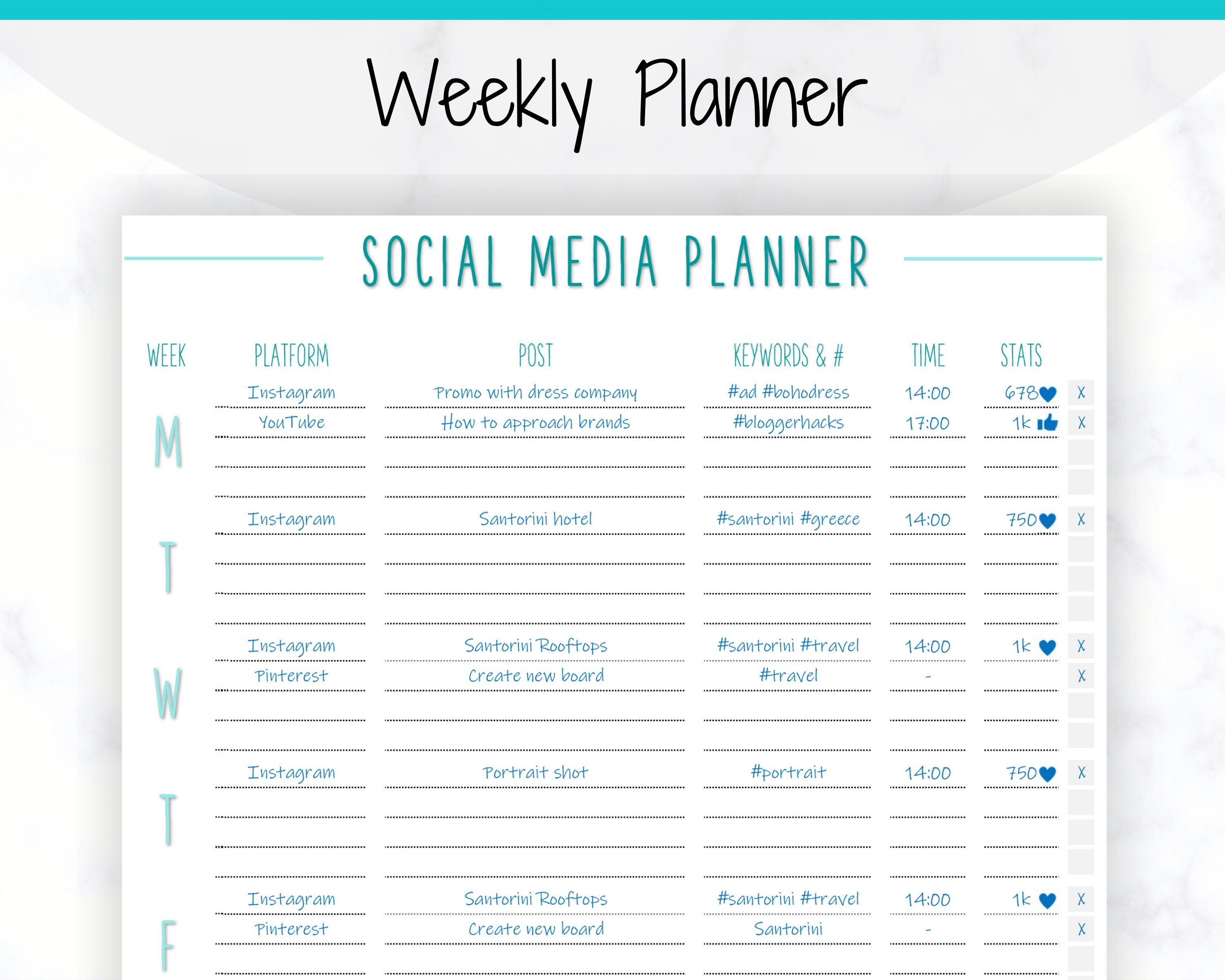 Social Media Planner Printable. Tracker for Instagram | Etsy UK
