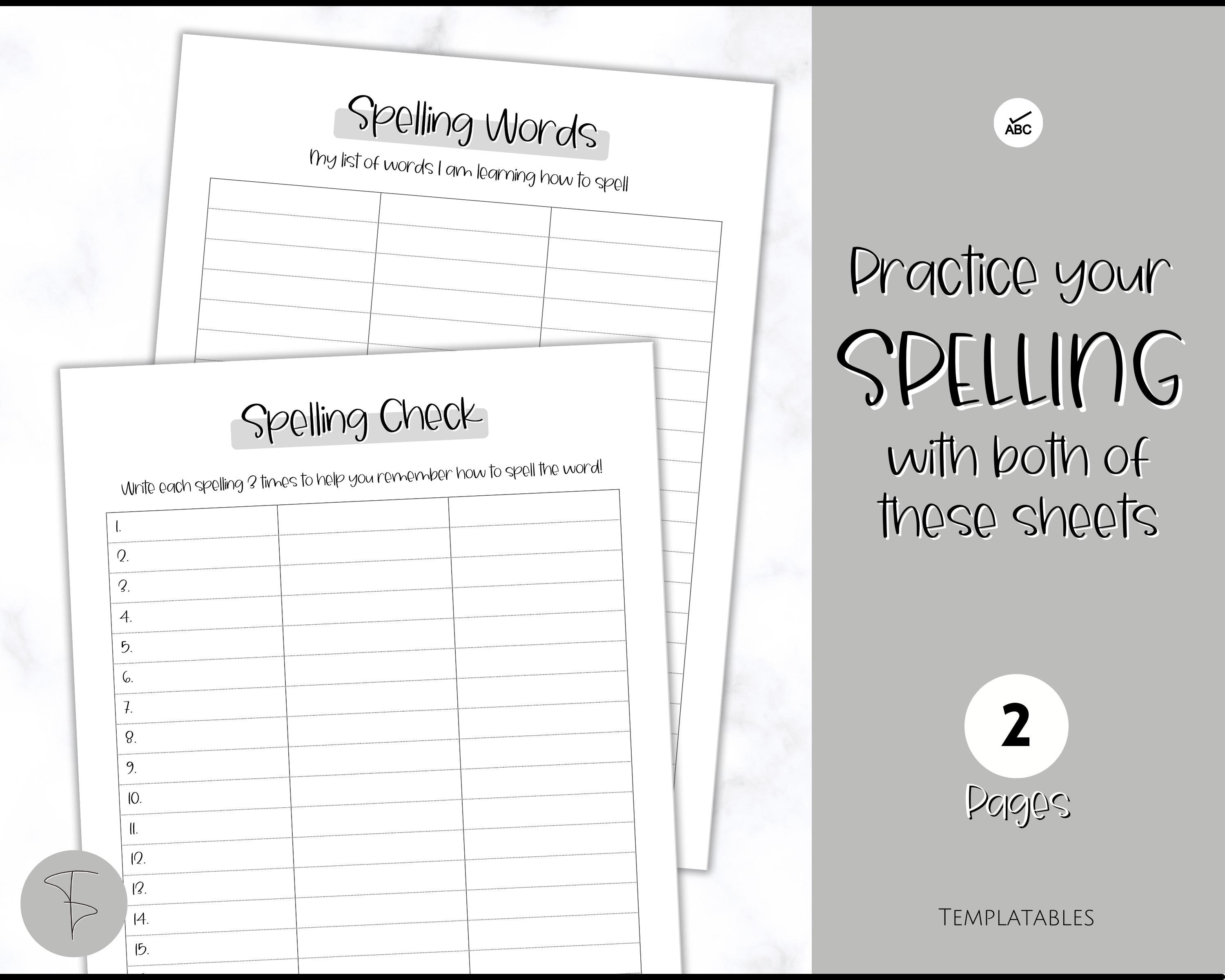 Spelling Practice Printable Spelling Words Sheets Sight Word - Etsy