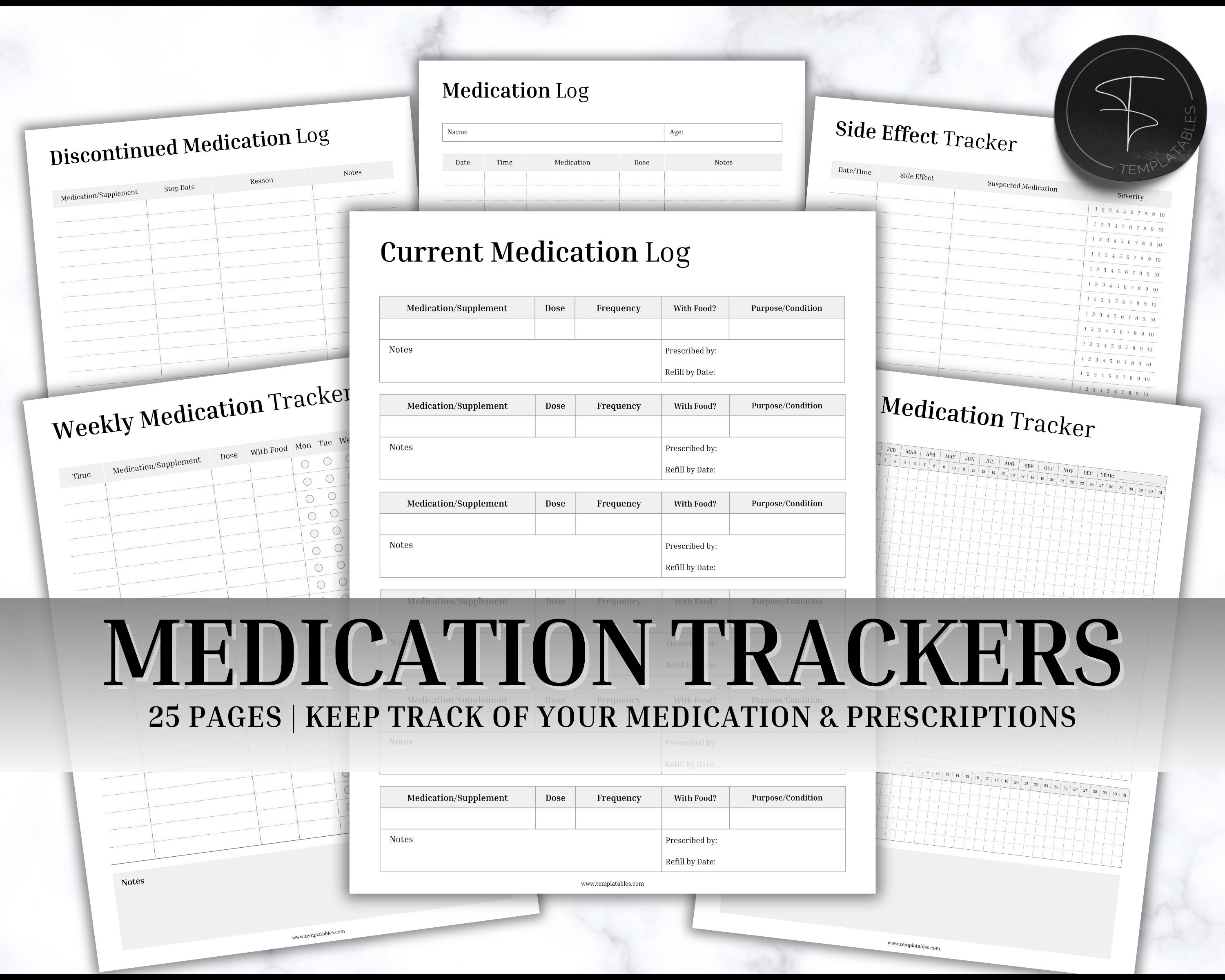 Medication Tracker Bundle, Printable Daily Medicine Log, Medication ...