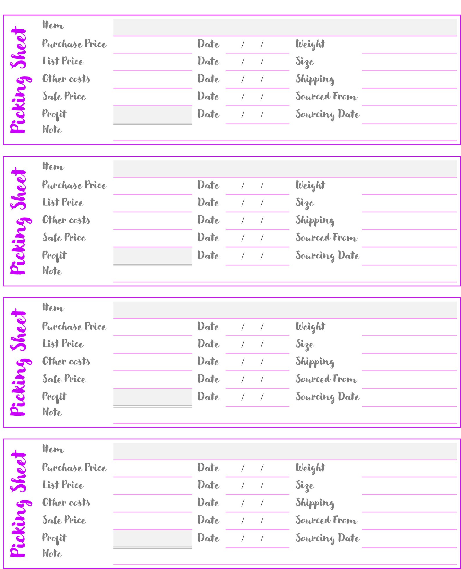 Inventory Picking Sheet for Etsy Ebay Amazon Sellers. - Etsy