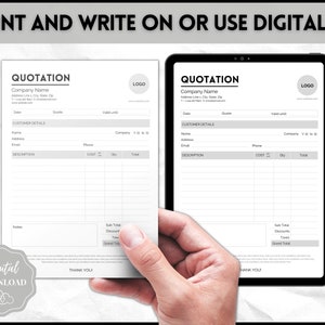 Quotation Template, EDITABLE Quote Form, Small Business, Invoice Order ...