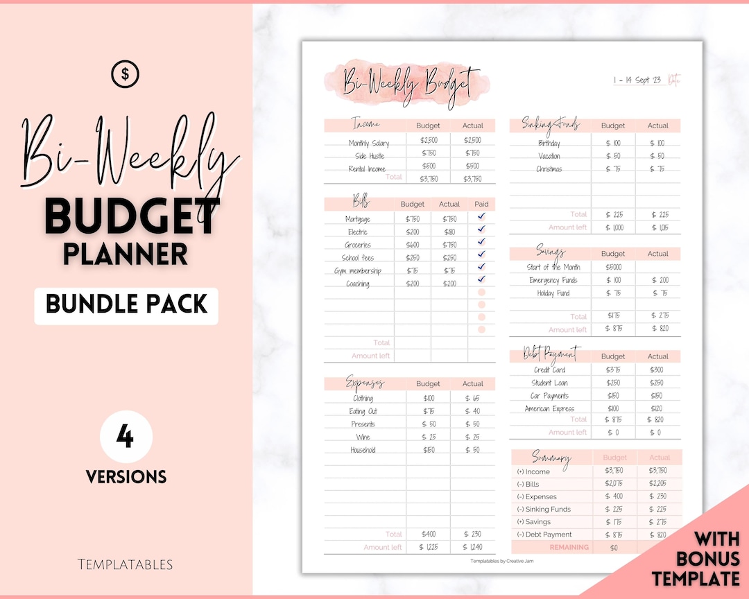 Biweekly Budget Planner, EDITABLE Bi-weekly Template, PDF Printable ...