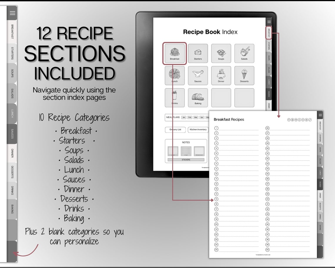 Digital Recipe Book for Kindle Scribe, Recipe Template, Digital Meal ...