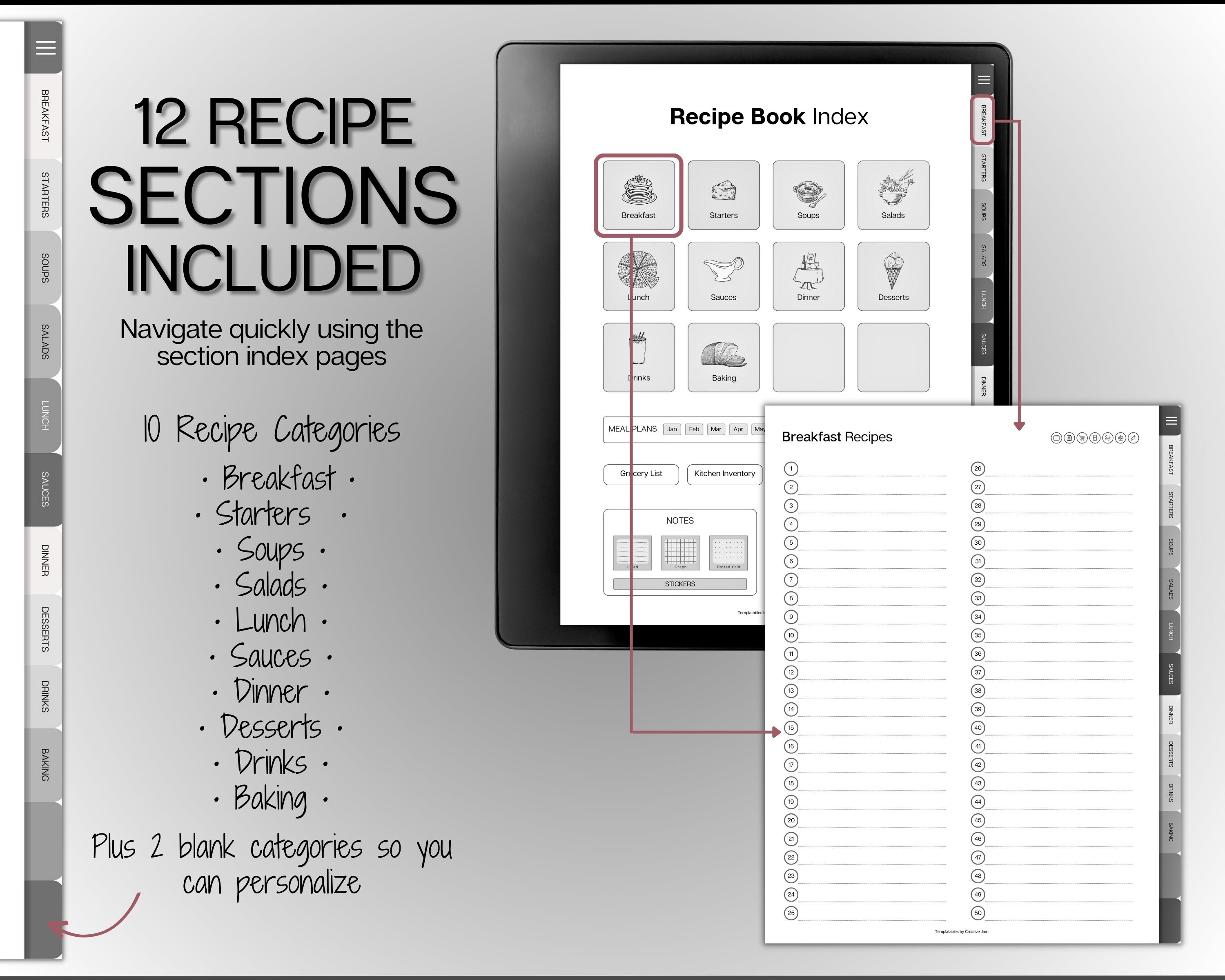Digital Recipe Book for Kindle Scribe, Recipe Template, Digital Meal ...