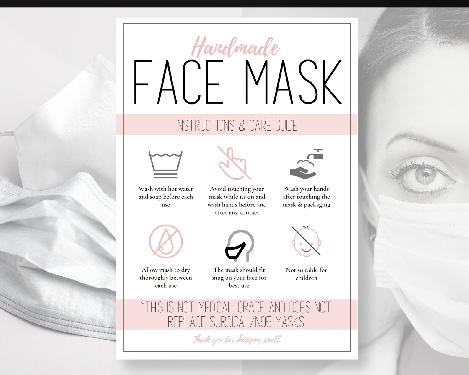 Face Mask LABEL CARE CARD How to Handle Order Card Face Mask - Etsy
