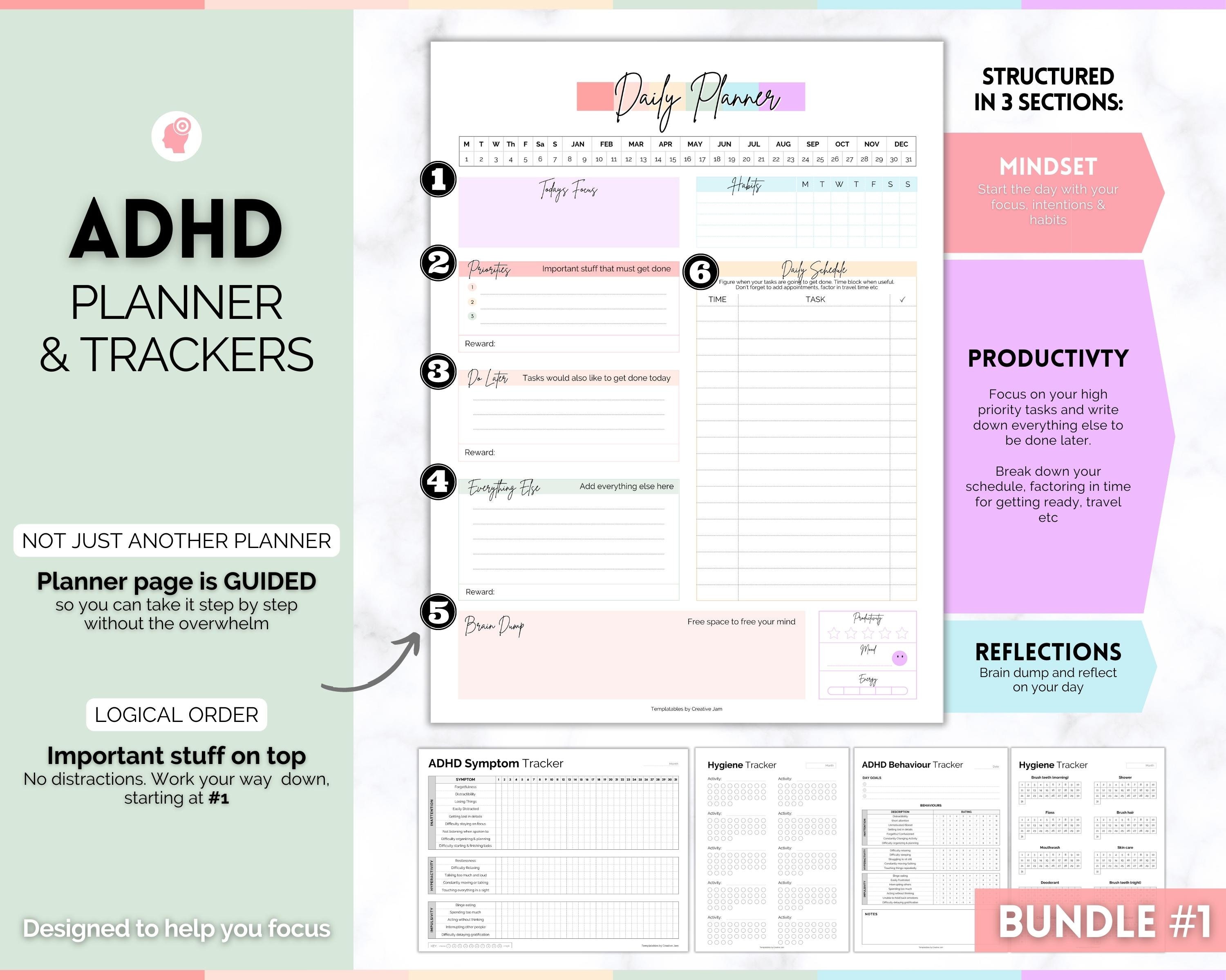 ADHD Planner BUNDLE, Printable ADHD Life Planner, Adhd Symptom Tracker ...