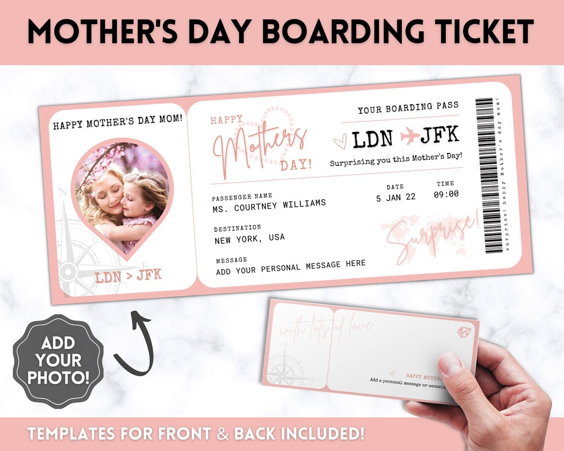 MOTHERS DAY Boarding Ticket Template, Surprise Boarding Pass for Mom ...