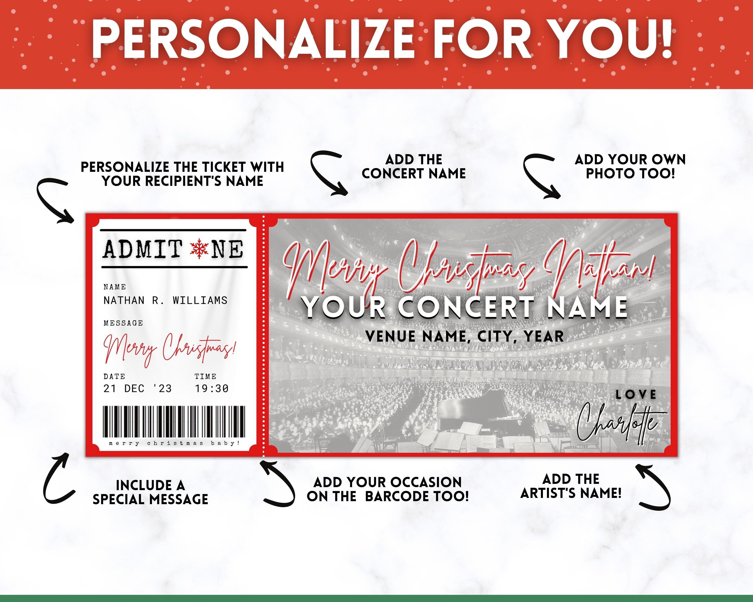 Concert Ticket Template CHRISTMAS DAY EDITABLE Surprise - Etsy