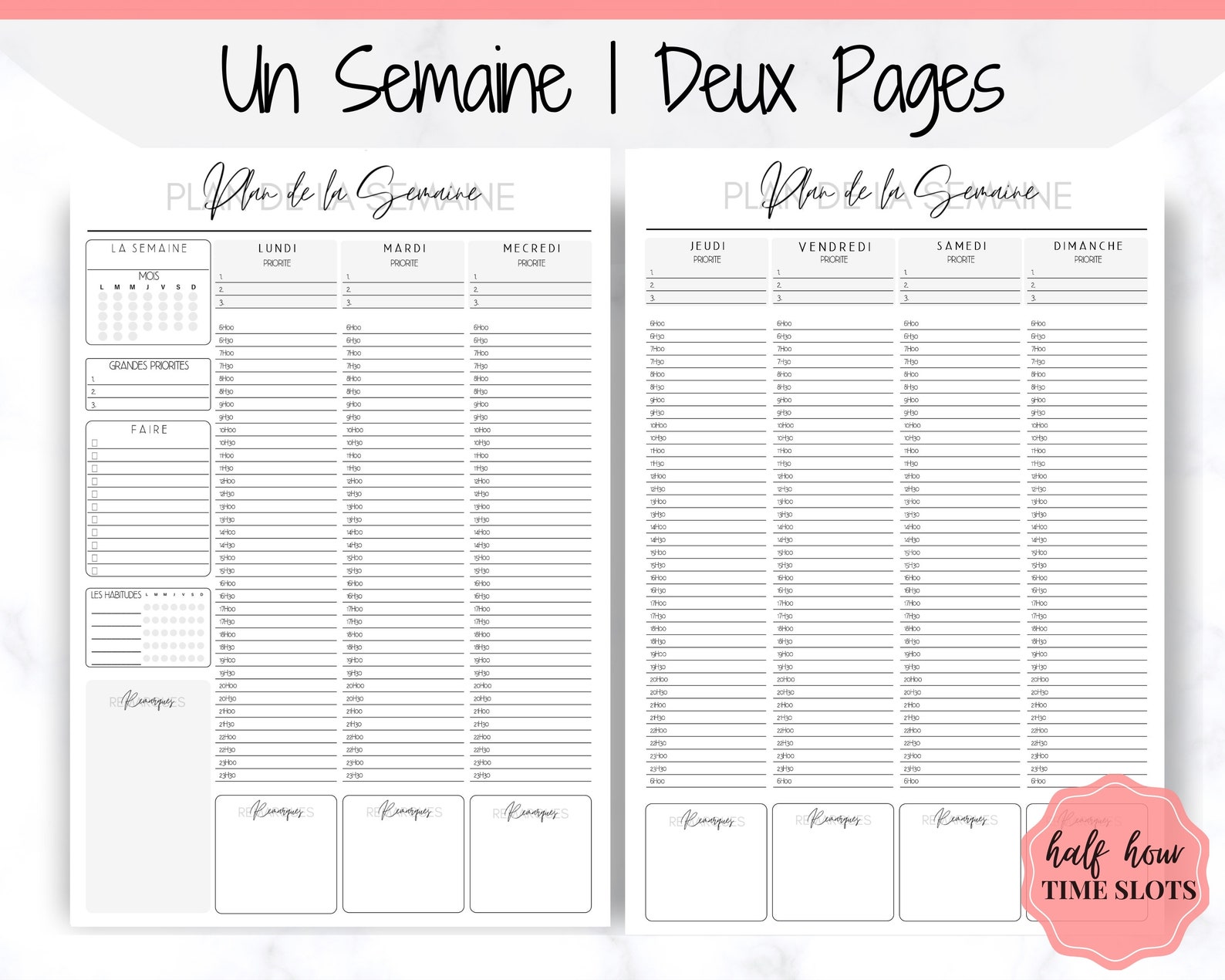 FRENCH Weekly Planner Printable Français Hourly Planner - Etsy