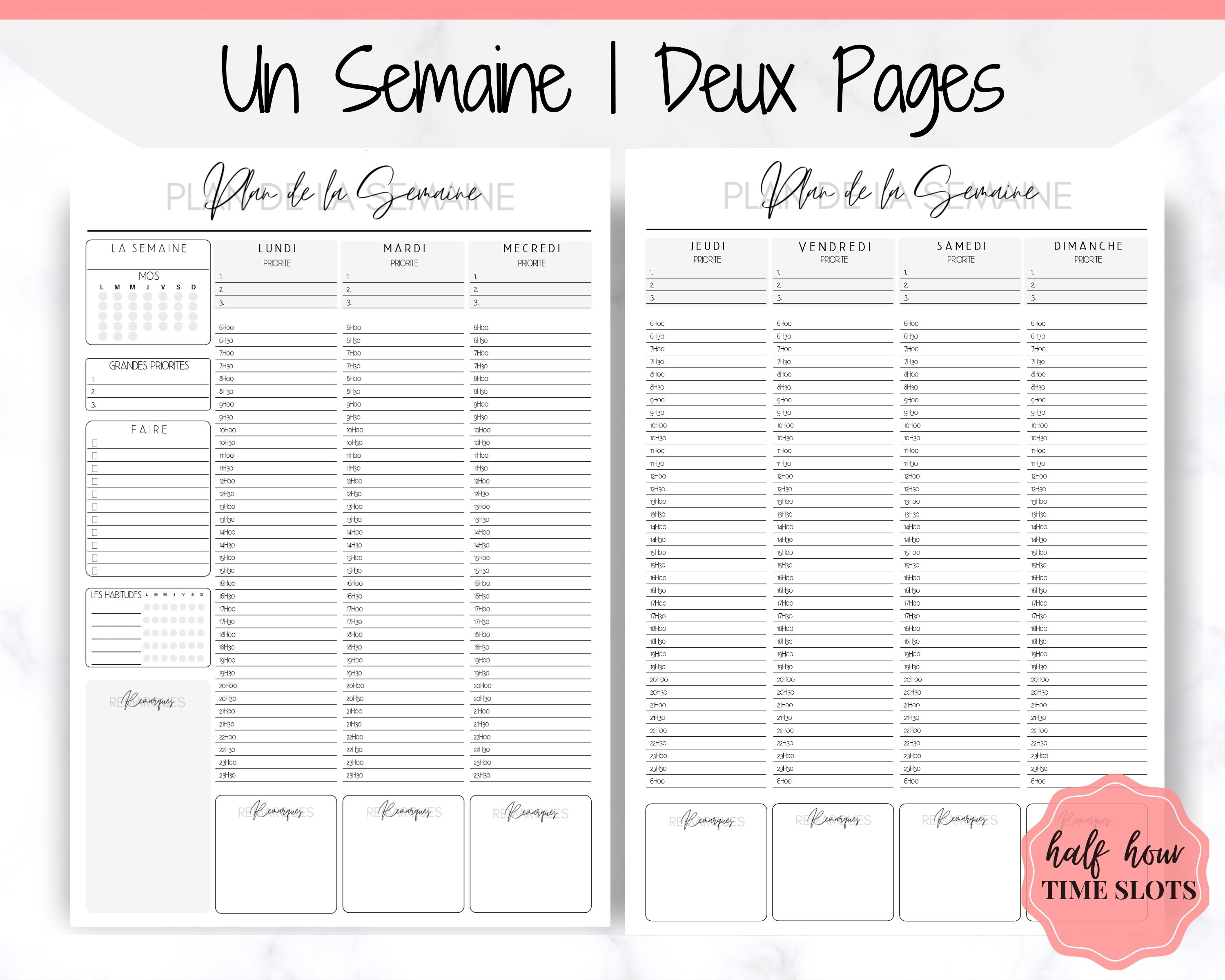 FRENCH Weekly Planner Printable Français Hourly Planner - Etsy