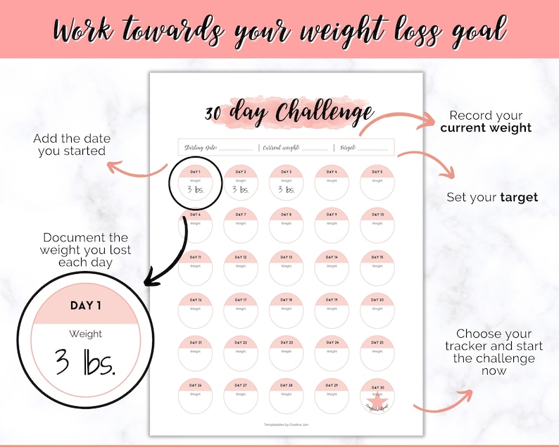 30 Day Weight Loss Tracker, 30 Day Challenge, Weightloss Journal ...