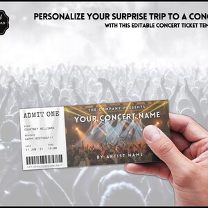 Concert Ticket Template, EDITABLE Surprise Getaway Gift, Invitation ...