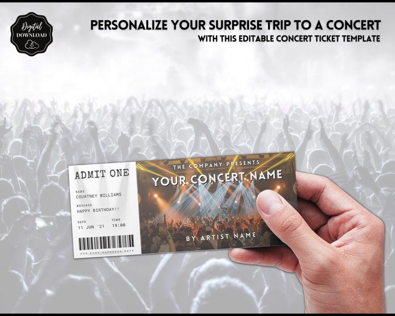 Concert Ticket Template EDITABLE Surprise Getaway Gift - Etsy UK