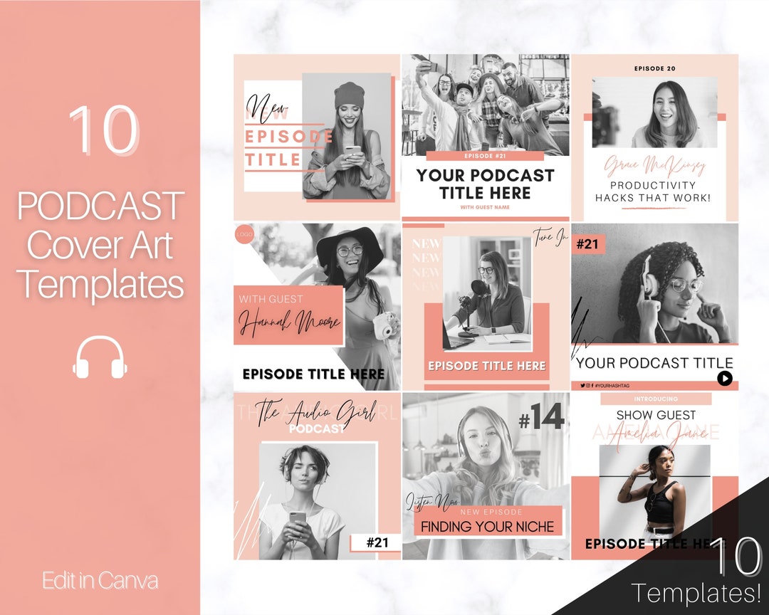 Podcast COVER ART Templates. 10 Editable Podcast Canva Mockups. Pod ...