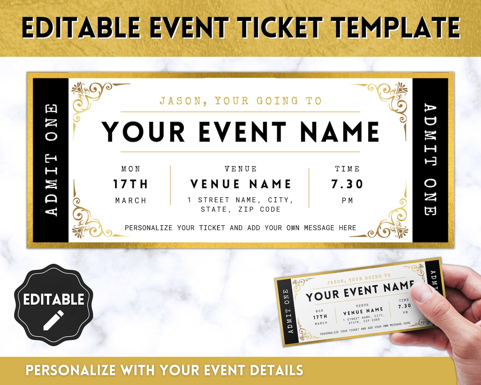 Event Ticket Template EDITABLE DIY Event Printable Surprise - Etsy