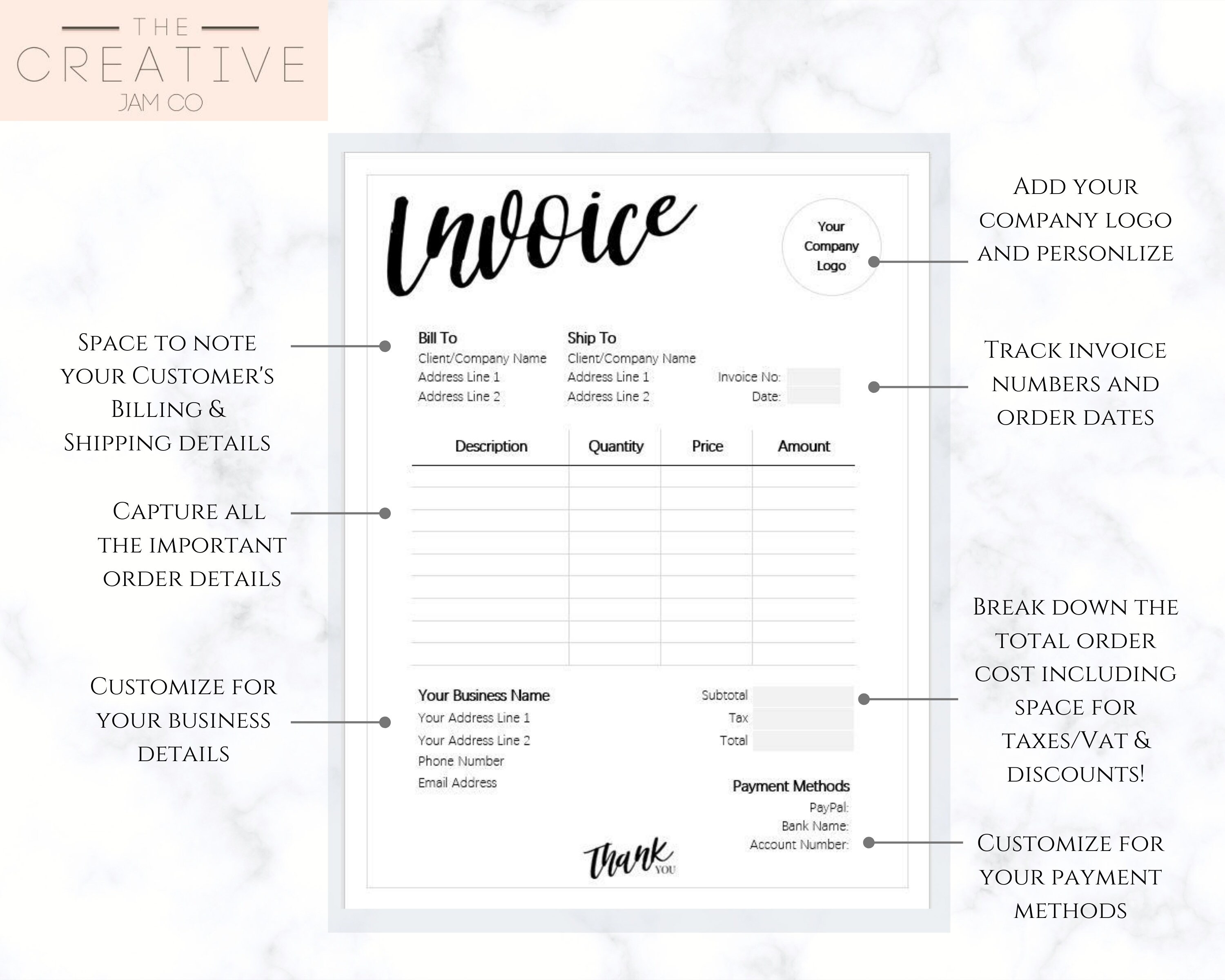 INVOICE TEMPLATE Order Form EDITABLE Custom Receipt Template | Etsy