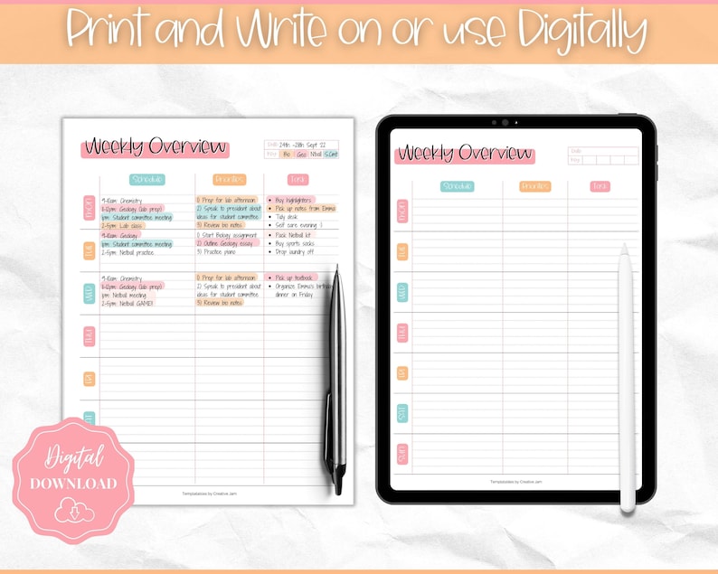 Student Planner, Printable College Weekly Schedule, College Student ...
