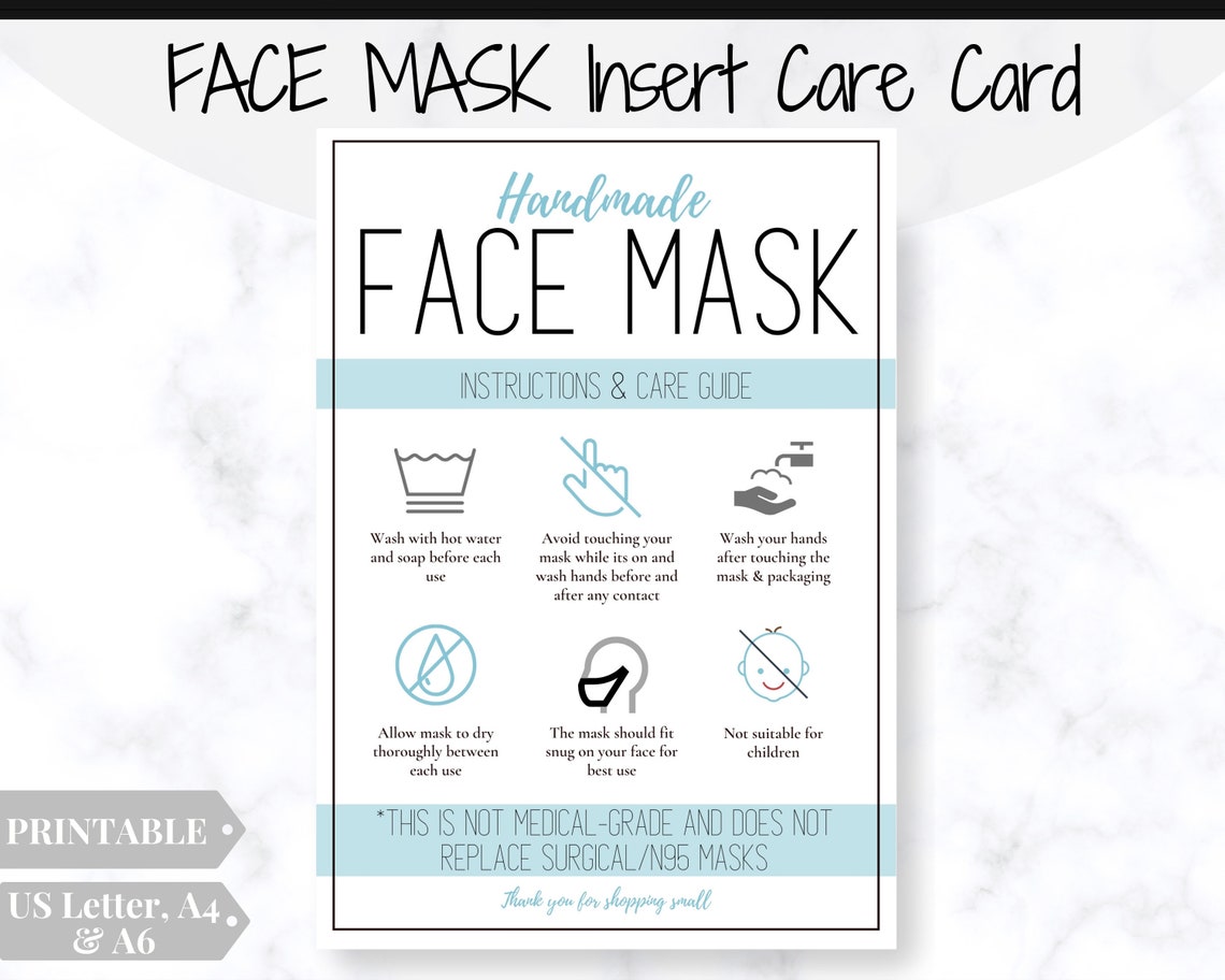 Face Mask LABEL CARE CARD How to Handle Order Card Face Mask - Etsy UK