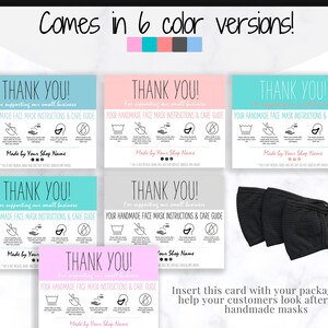 EDITABLE Face Mask Label Care Card, THANK YOU for Your Order Card, Face ...