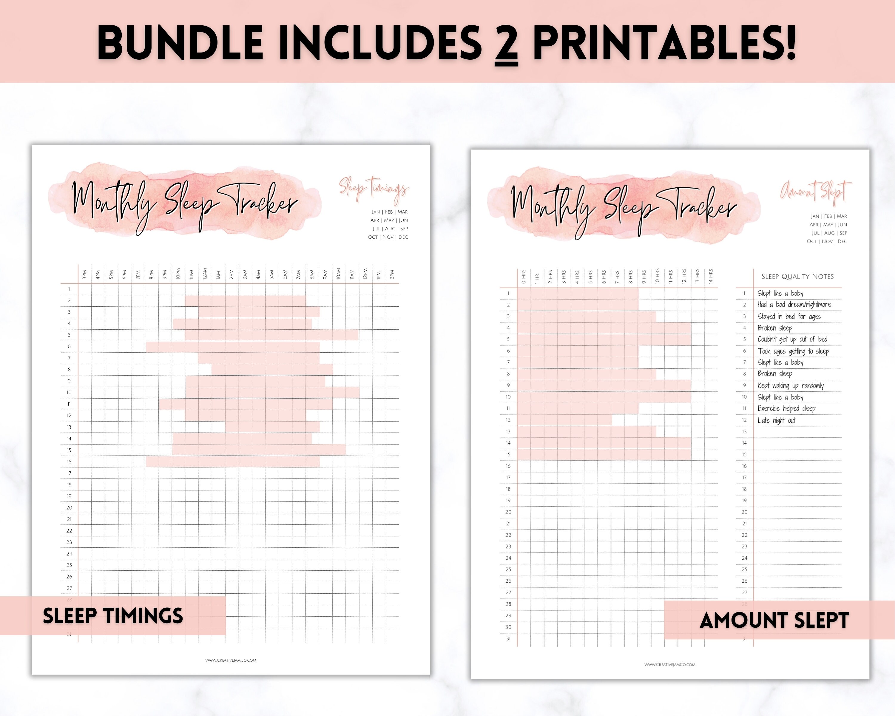 Printable Sleep Tracker BUNDLE Monthly Sleep Journal Sleep | Etsy