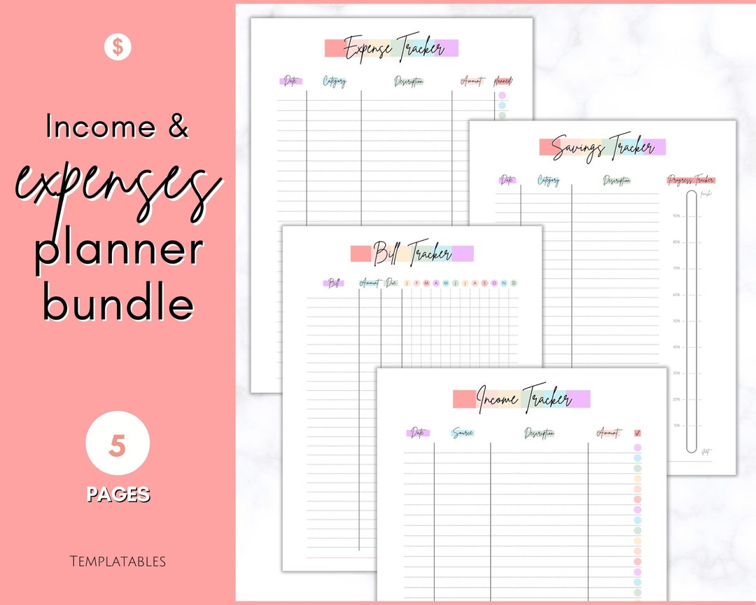 Income and Expenses Tracker BUNDLE, Savings Tracker, Budget Planner ...