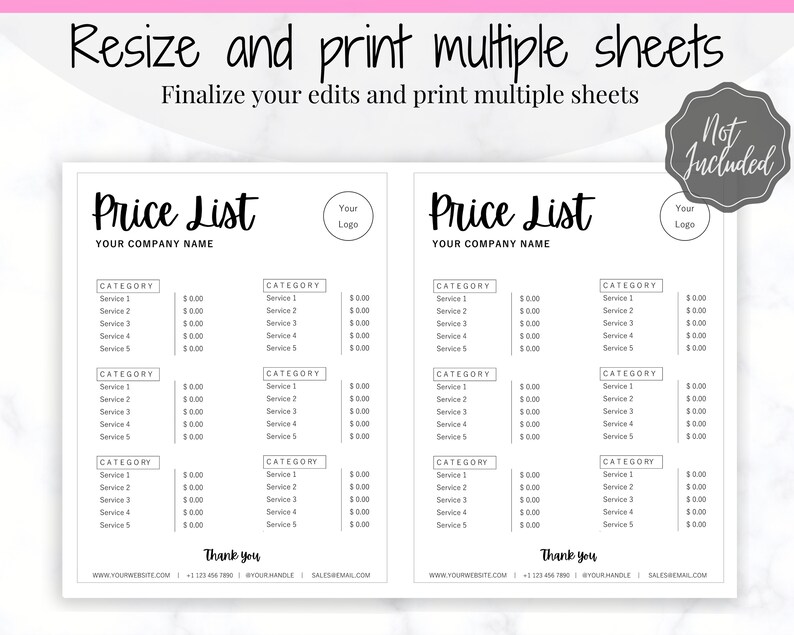 Editable PRICE LIST Template. Printable Price Sheet Price - Etsy UK
