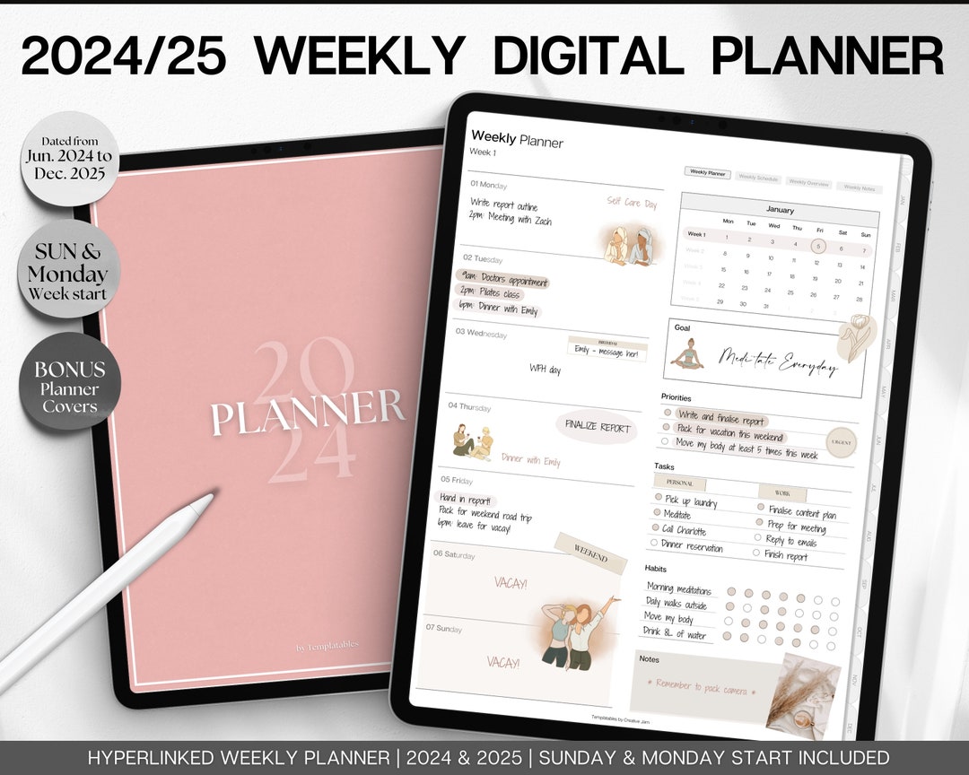 Digital Planner, 2024 WEEKLY Digital Planner, iPad Planner, Goodnotes ...