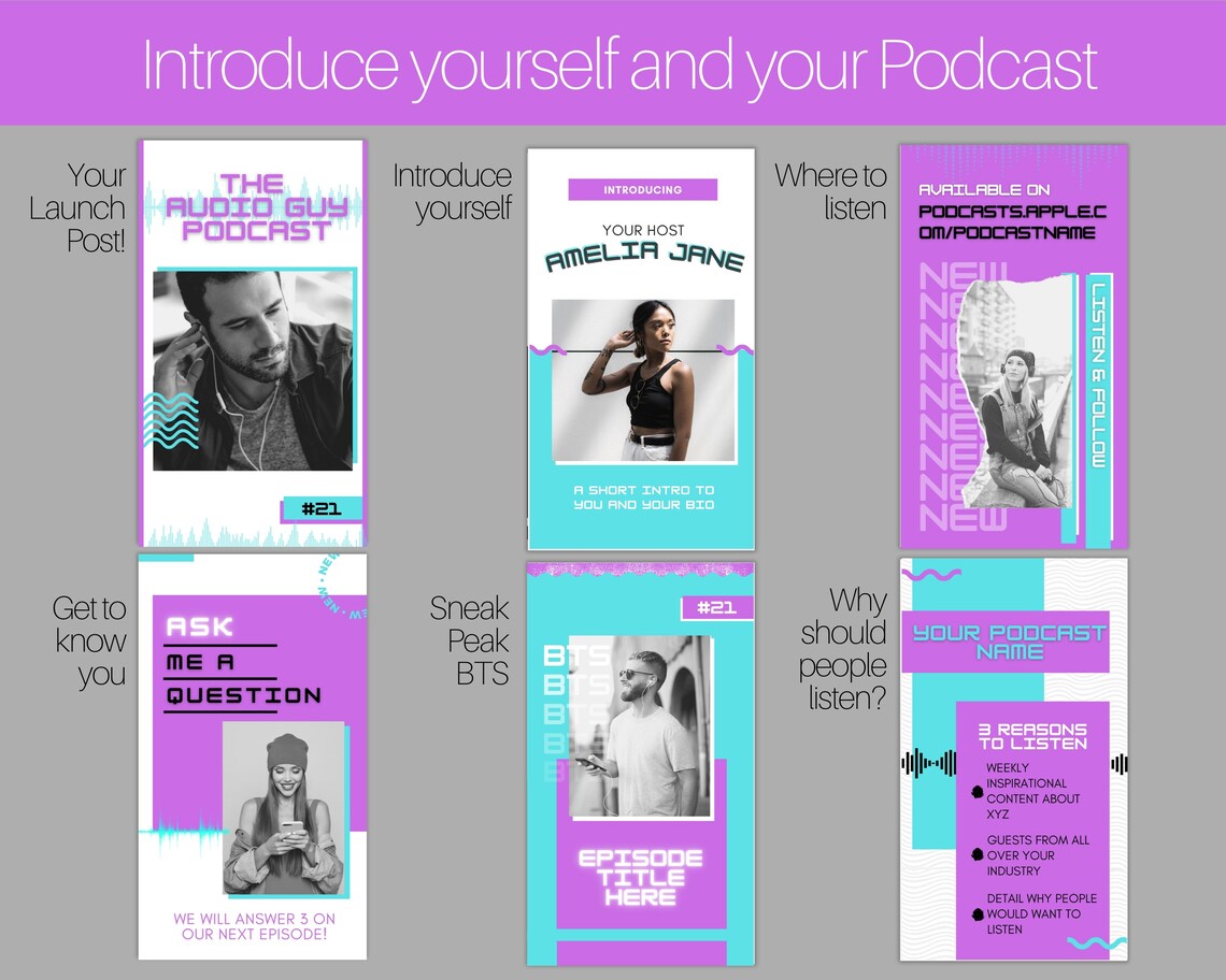 30 Podcast Instagram Stories. Instagram Story Templates. Canva | Etsy
