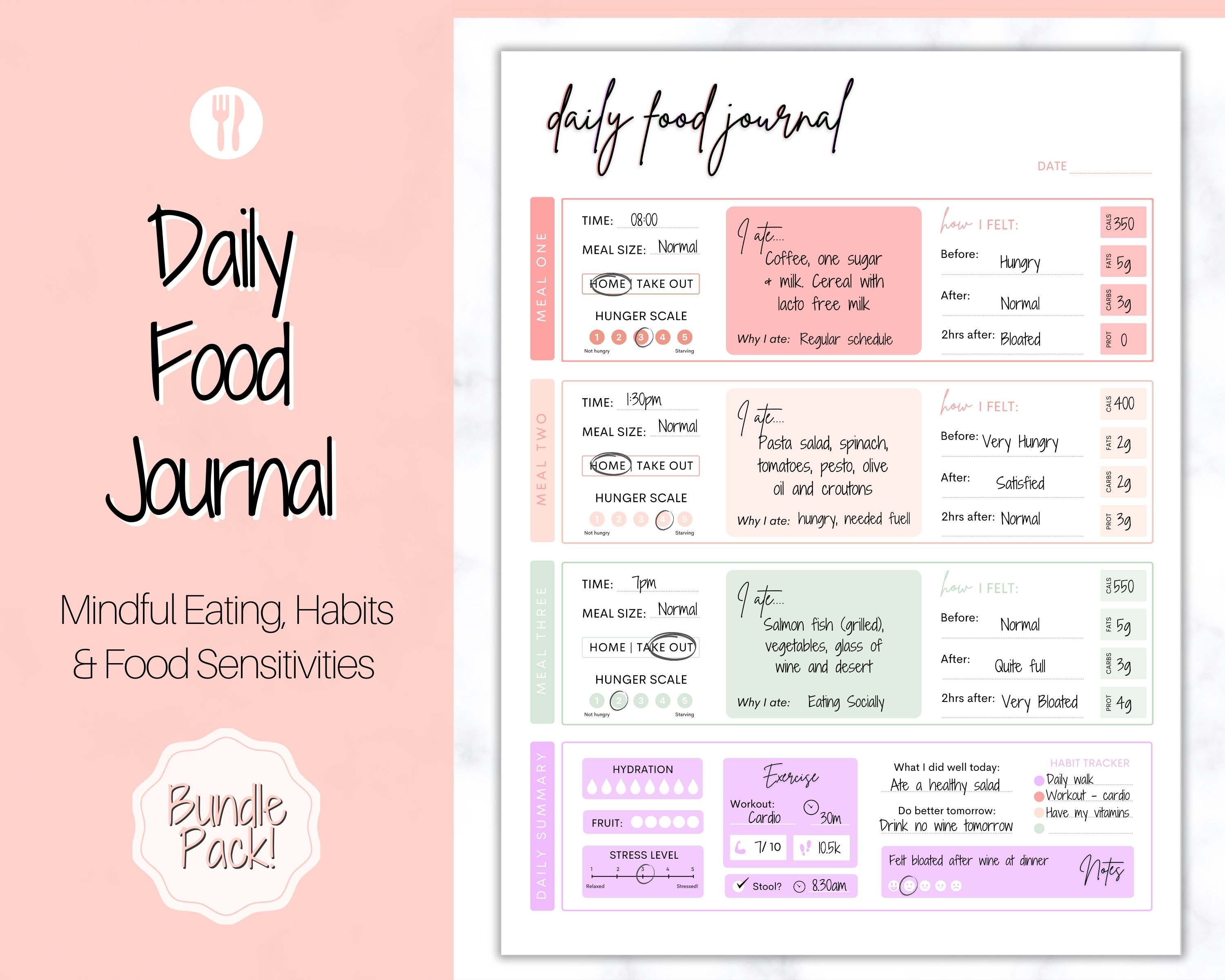 Calendars & Planners Paper Food Log Undated Daily Food Journal Fitness ...