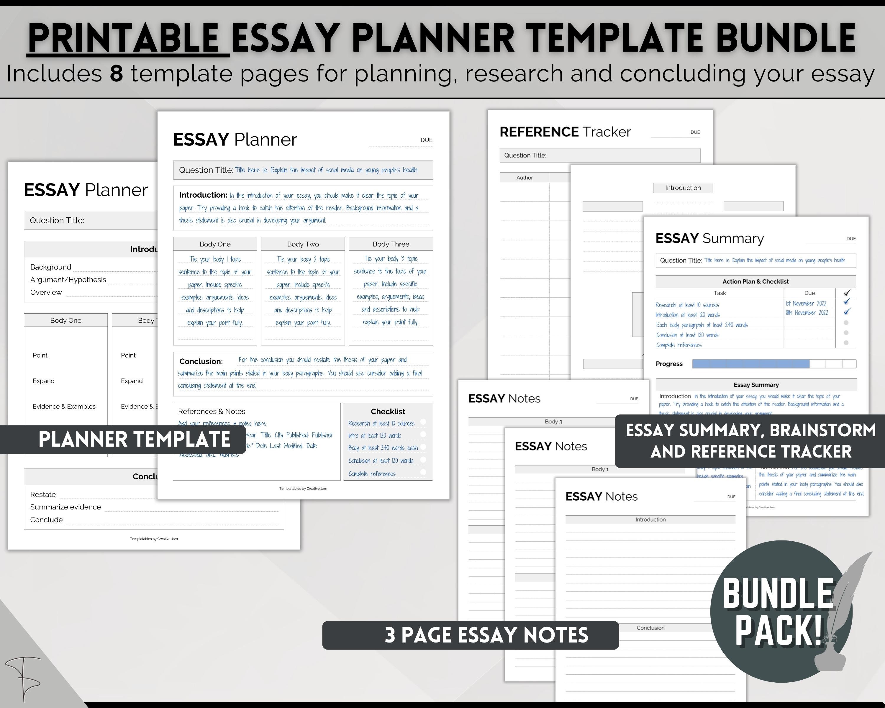 Printable Essay Planner BUNDLE for Students, Essay Writing Template ...