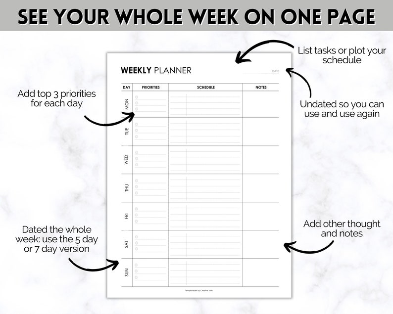 EDITABLE Weekly Planner Templates Week at a Glance Weekly - Etsy