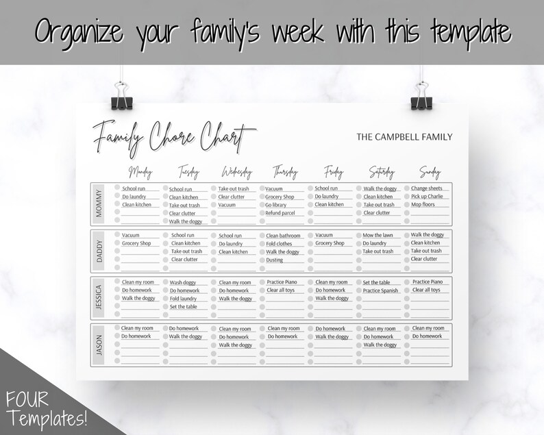 SIMPLE Family Chore Chart, Editable Family Planner Printable, Weekly ...