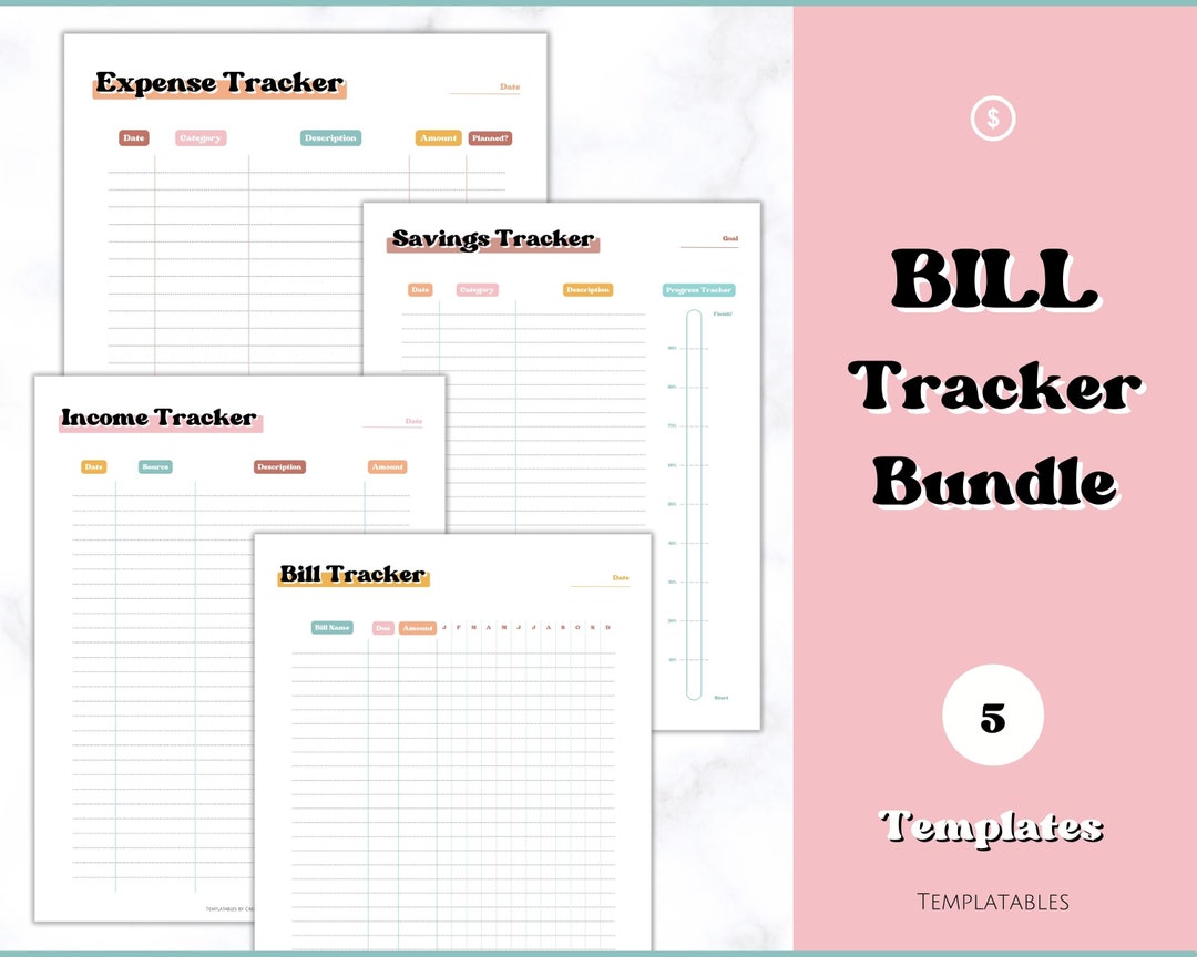 Bill Tracker BUNDLE, Expense Tracker, Spending Tracker, Budget Planner ...