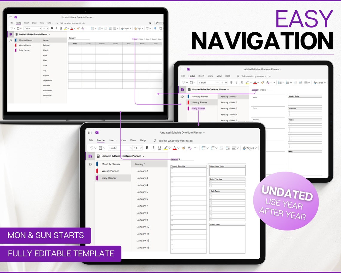 EDITABLE Onenote Planner, UNDATED Digital Planner, Onenote Template ...