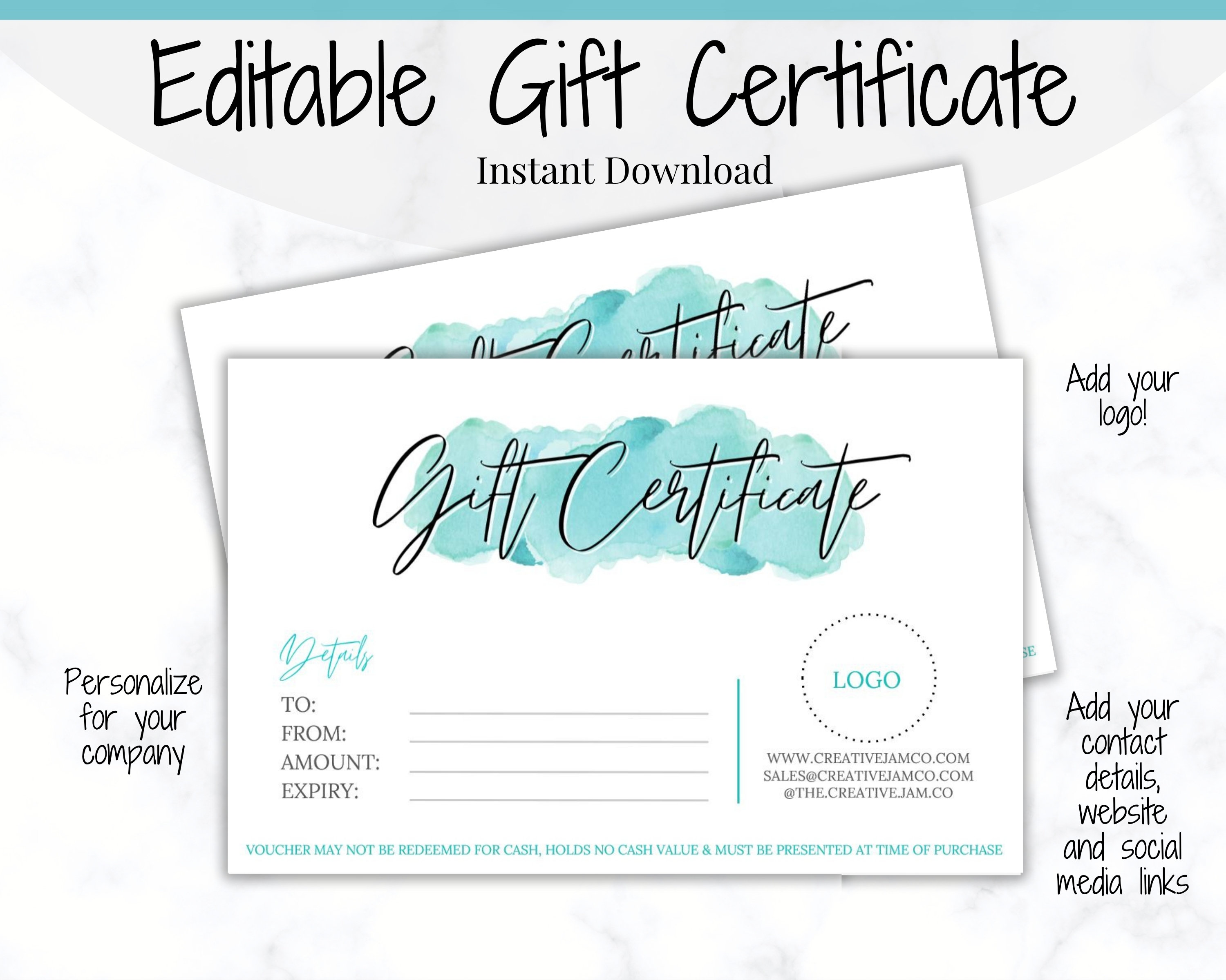 Gift Voucher Gift Certificate Template. Editable Gift Card | Etsy