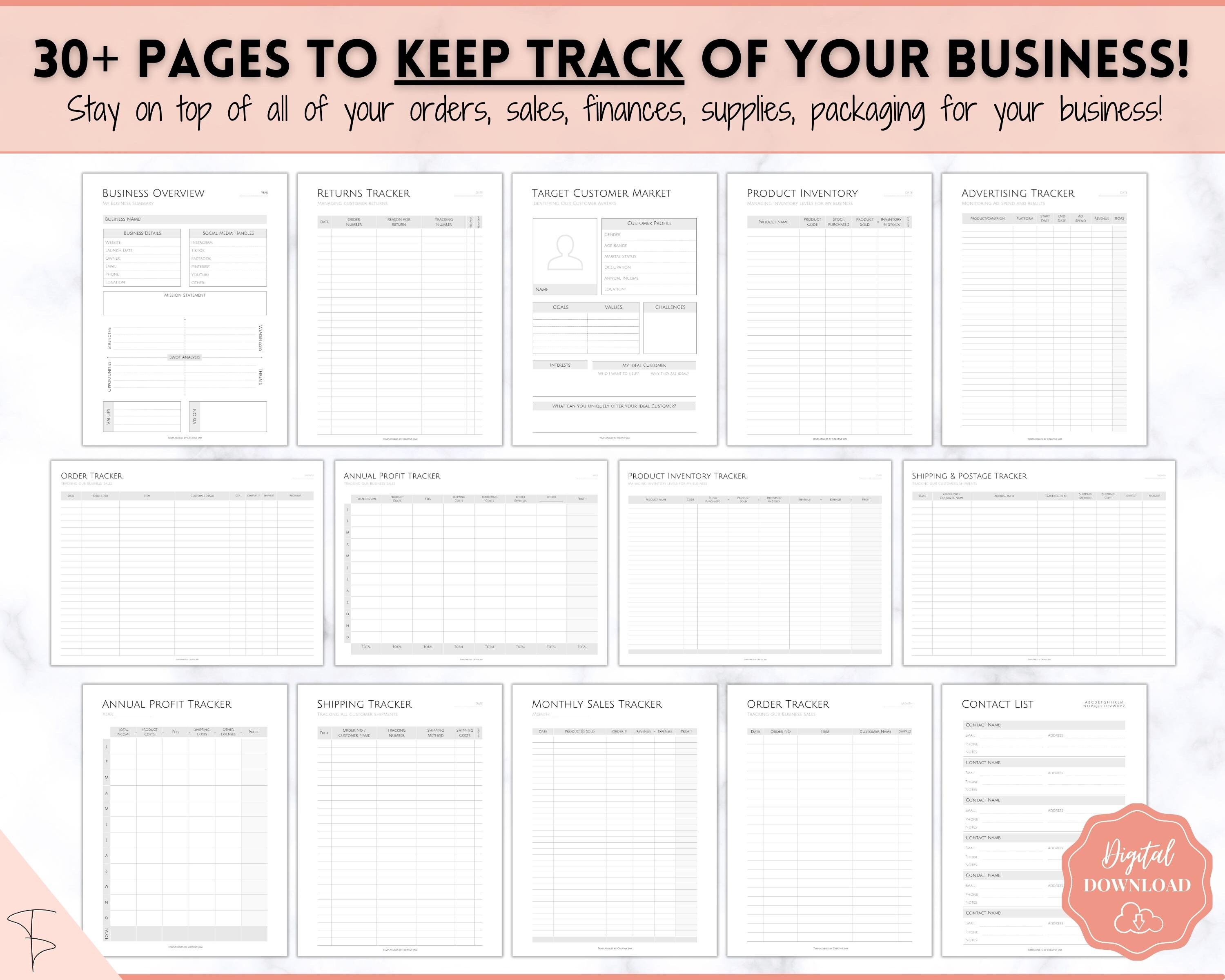 TRACKER BUNDLE, Small Business, Order, Inventory, Income, Expenses ...